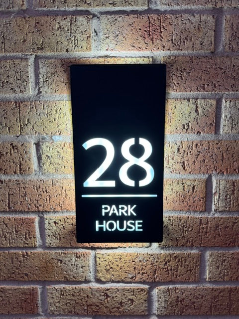 Illuminated House Sign, Hardwired - Portrait - One Of A Kind Design UK