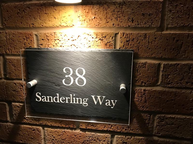 Personalised House Sign, Engraved Clear Acrylic Front With Slate Backi ...