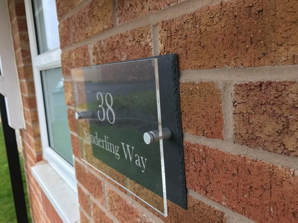 Personalised House Sign, Engraved Clear Acrylic Front With Slate Backi ...